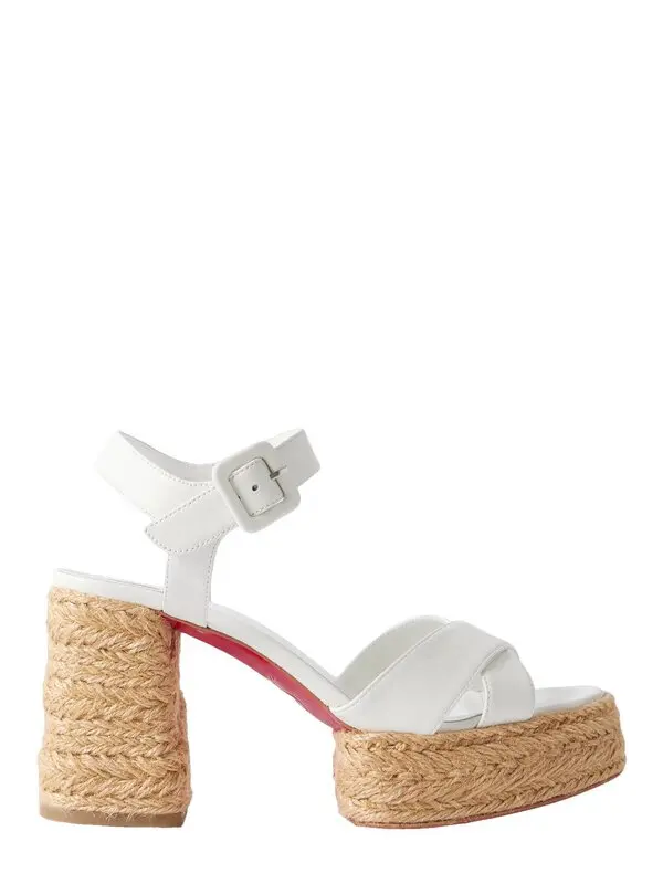CHRISTIAN LOUBOUTIN Calakala 85 Leather Espadrille Platform Sandals - White
