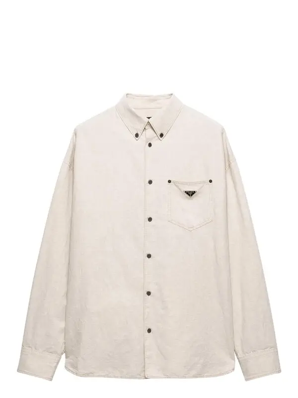 Prada Cotton-flax Oversized Chambray Shirt - Neutral