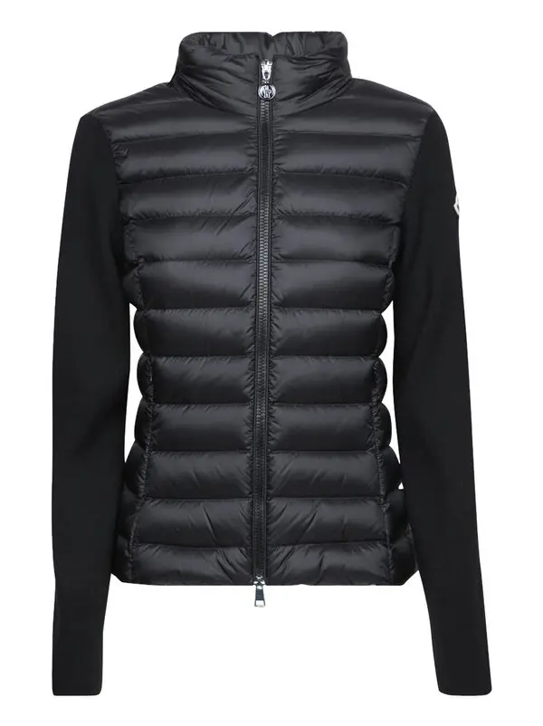 Moncler Wool Cardigan With Padded Details - Black