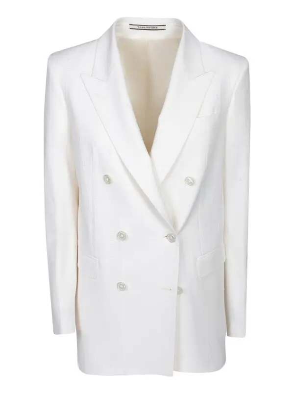 Tagliatore Double-breasted Textured Linen Jacket - White