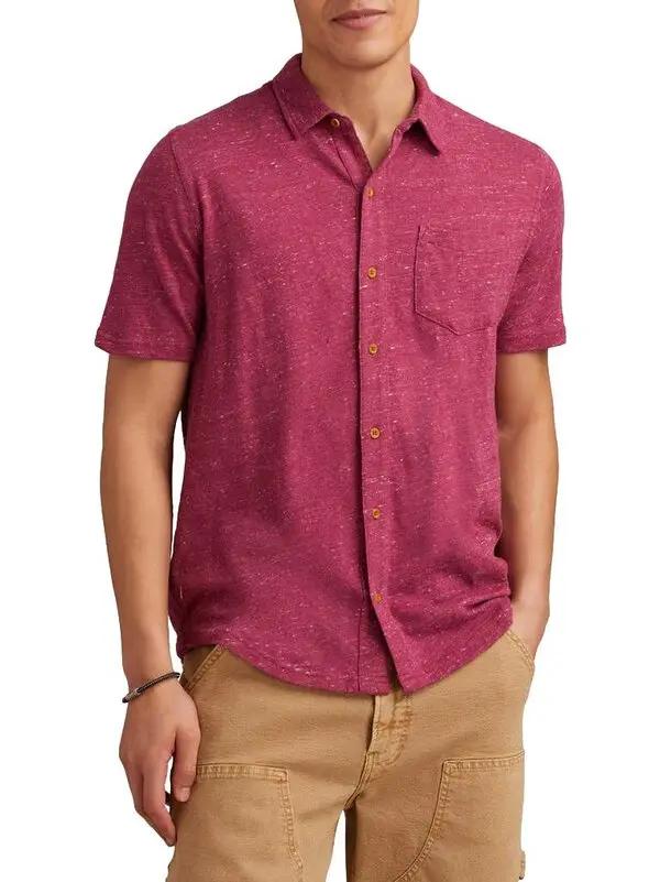 Lucky Brand Short Sleeve Marled Linen Button-up Shirt - Beaujolais
