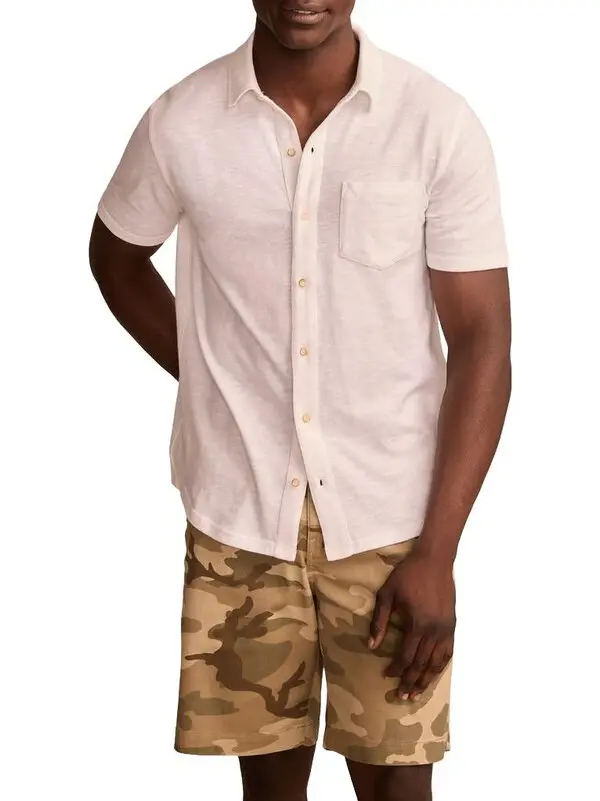 Lucky Brand Short Sleeve Marled Linen Button-up Shirt - Bright White