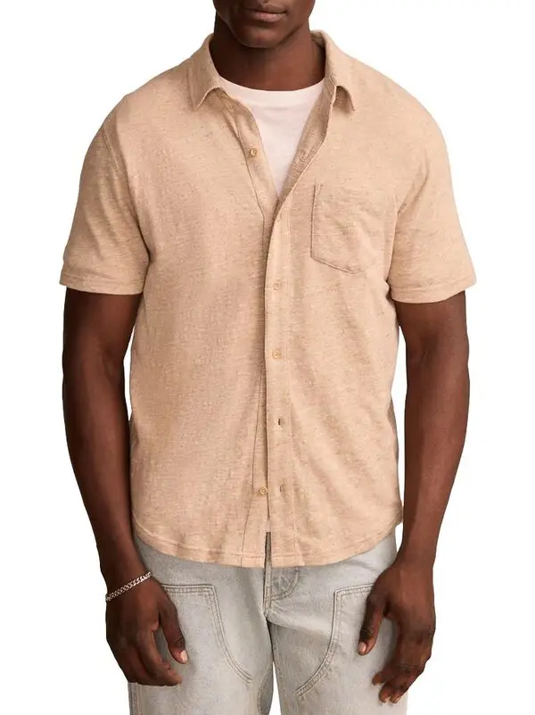 Lucky Brand Short Sleeve Marled Linen Button-up Shirt - Plaza Taupe