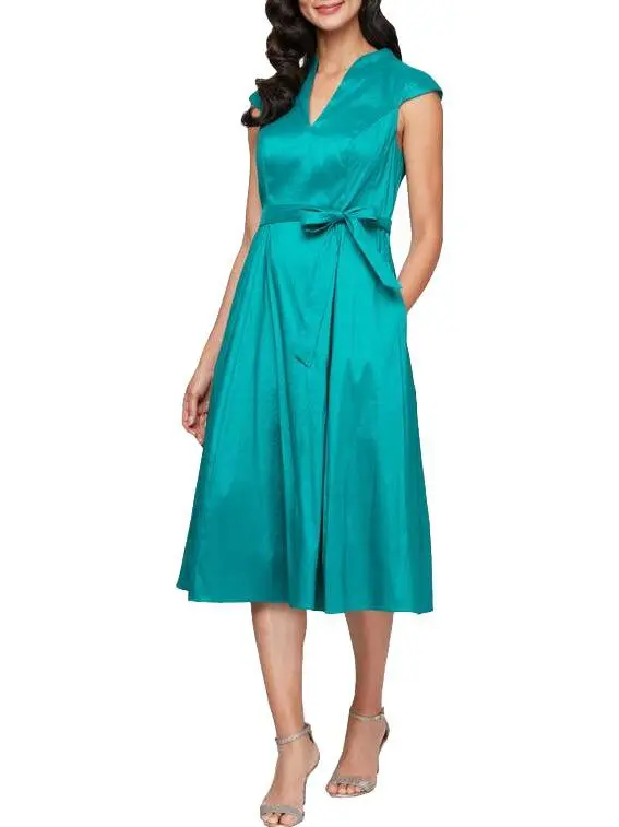Alex Evenings Stretch Taffeta Cocktail Dress - Hot Teal