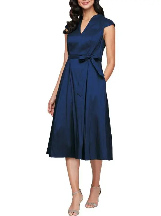 Alex Evenings Stretch Taffeta Cocktail Dress - Navy