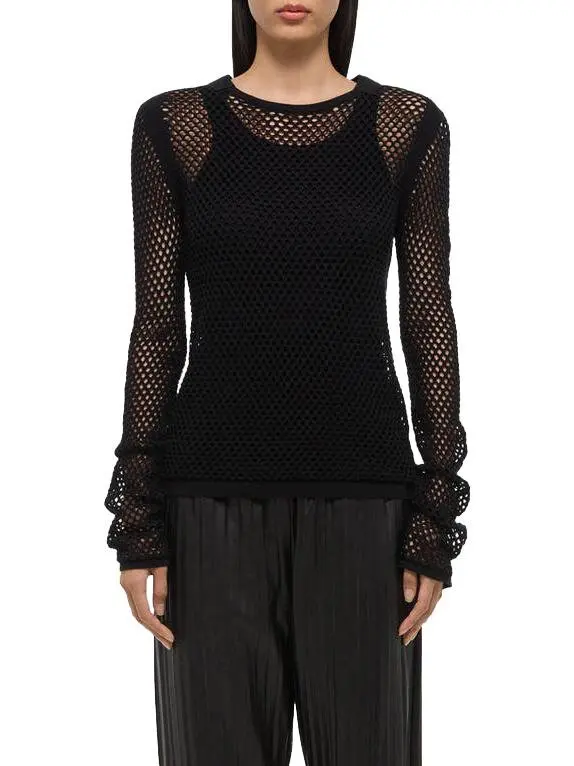 Helmut Lang Mesh Cotton Knit Top - Black