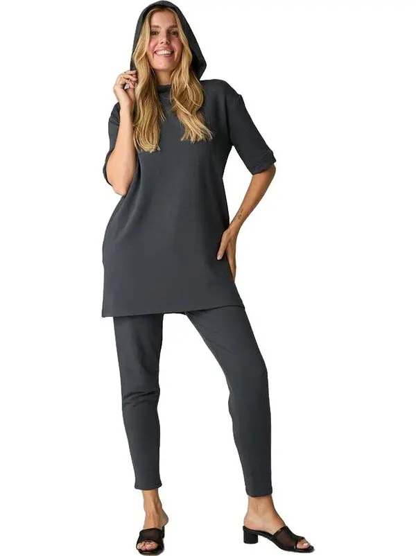 EAVOLU Fleece Hooded Tunic/dress - Slate
