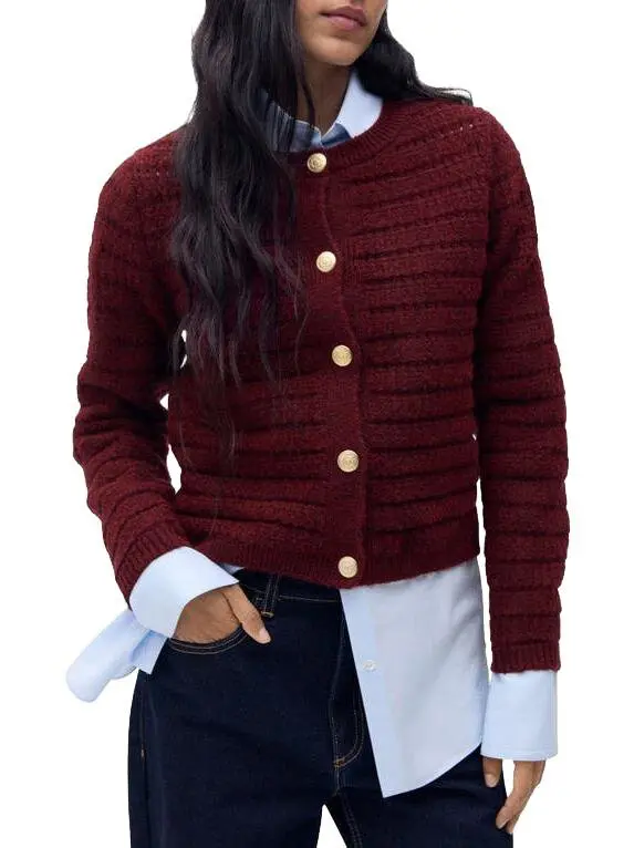 Mango Open Stitch Cardigan - Wine