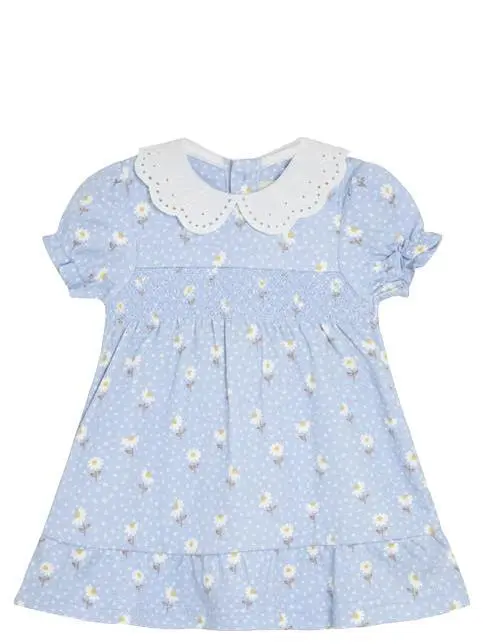 JOJO MAMAN BEBE Floral Broderie Collar Cotton Jersey Dress - Blue