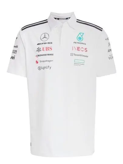 Adidas Mercedes Amg Petronas Formula One Team Polo Shirt - White Melange/black