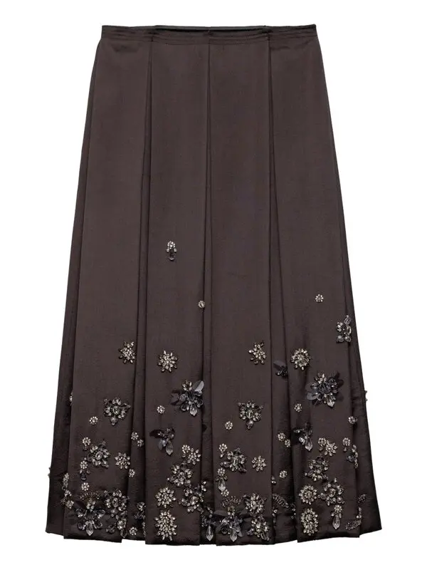 Prada Silk-wool Embroidered Skirt - Grey