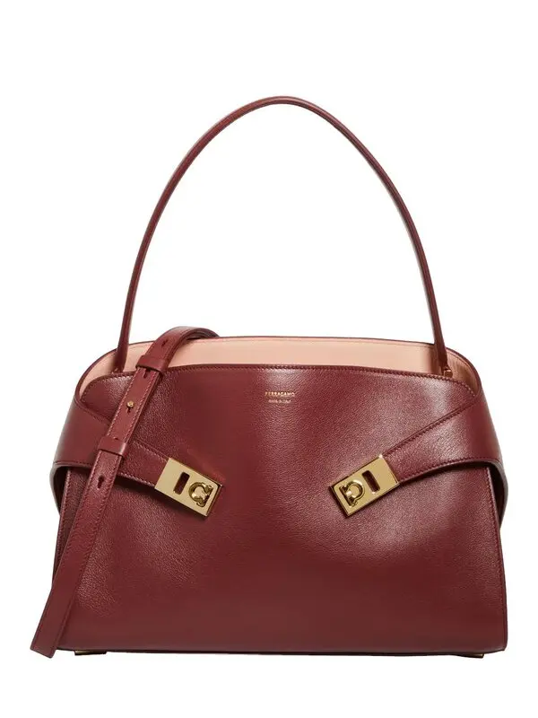 FERRAGAMO Small Hug Leather Satchel - College Red/ Plaster