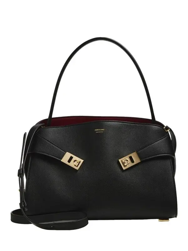 FERRAGAMO Small Hug Leather Satchel - Nero/borgogna