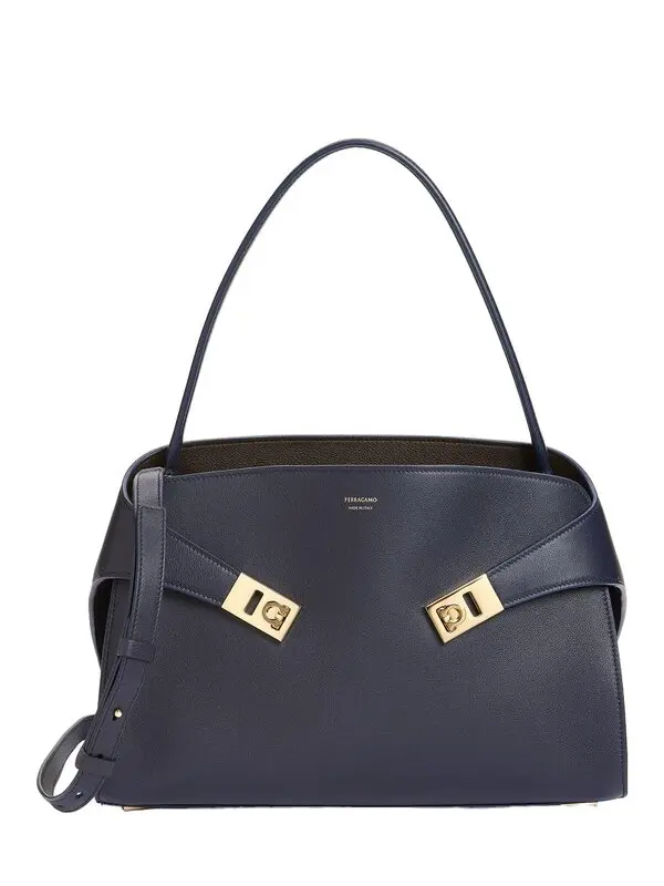 FERRAGAMO Small Hug Leather Satchel - New Navy Testa Di Moro