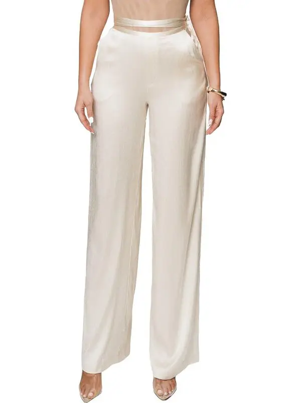 JLUXLABEL Deserae Silk Blend Wide Leg Pants - Cream