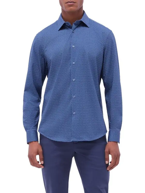 Bugatchi James Ooohcotton® Diamond Check Button-up Shirt - Navy