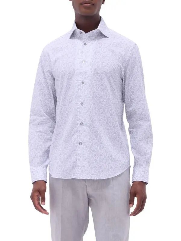 Bugatchi Axel Floral Shaped Fit Button-up Shirt - Platinum