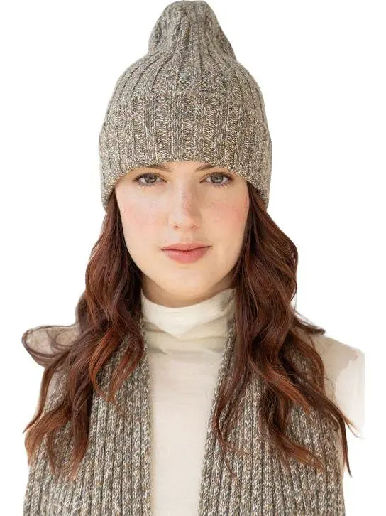 SSKEIN Ribbed Baby Alpaca Beanie - Ivory Marl