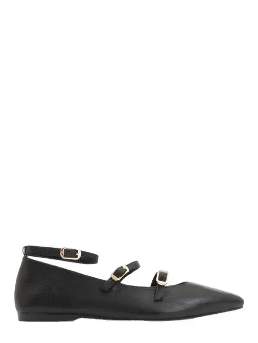 FOREVER & ALWAYS SHOES Serena Leather Mary Jane Flats - Black Leather
