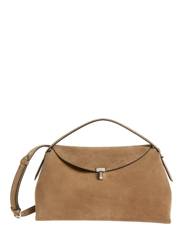 TOTEME T-lock Top Handle Leather Shoulder Bag - Tobacco