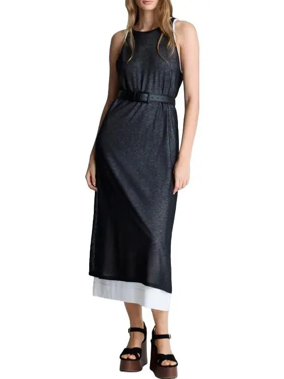 KENNETH COLE Sheer Layer Midi Dress - Black / Pure White