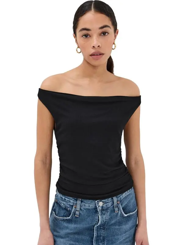 LE BOP Amalie Off-shoulder Ribbed Top - Black