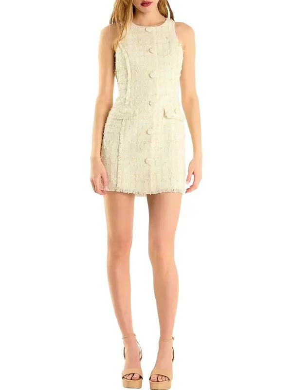 Endless Rose Fringe Tweed Mini Dress - Ivory