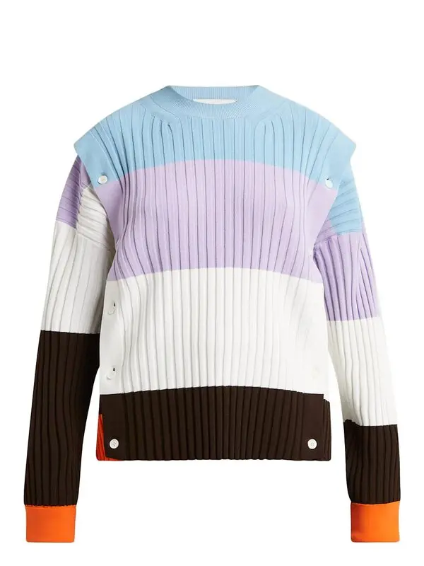 SETCHU Detachable Ribbed Button Sweater - Stripe