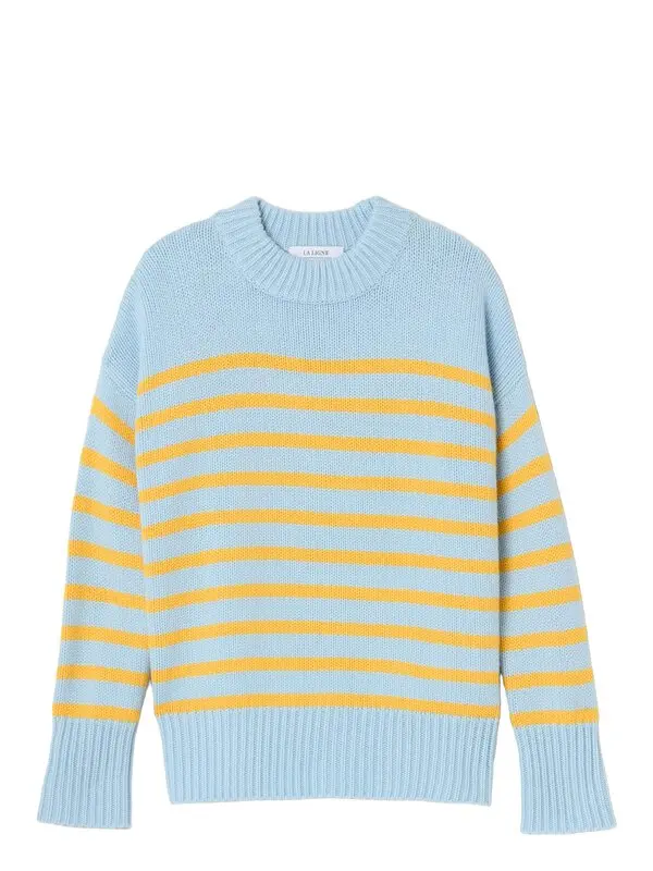 LA LIGNE Marin Striped Wool-cashmere Sweater - Light Blue,goldenrod