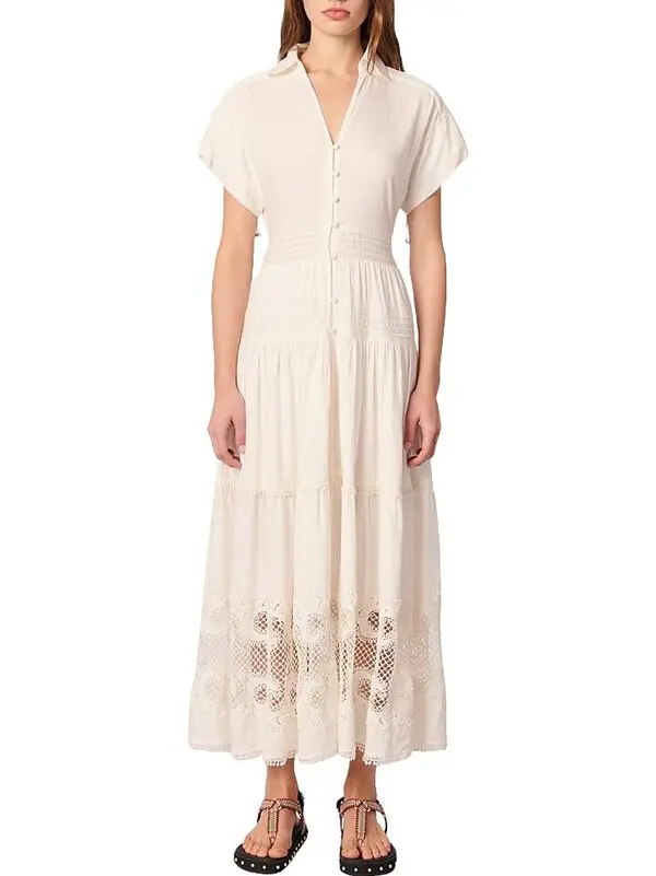 Maje Embroidered Ruffled Maxi Dress - Ecru