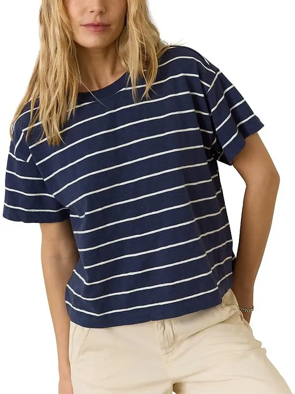 Marine Layer Vintage Slub Crop Tee - Navy/white
