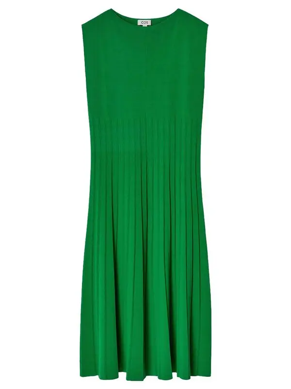 Cos Knitted Pleated Maxi Dress - Green