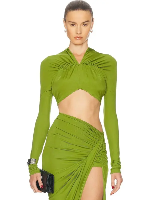 Atlein V-neck Cropped Top - Lime