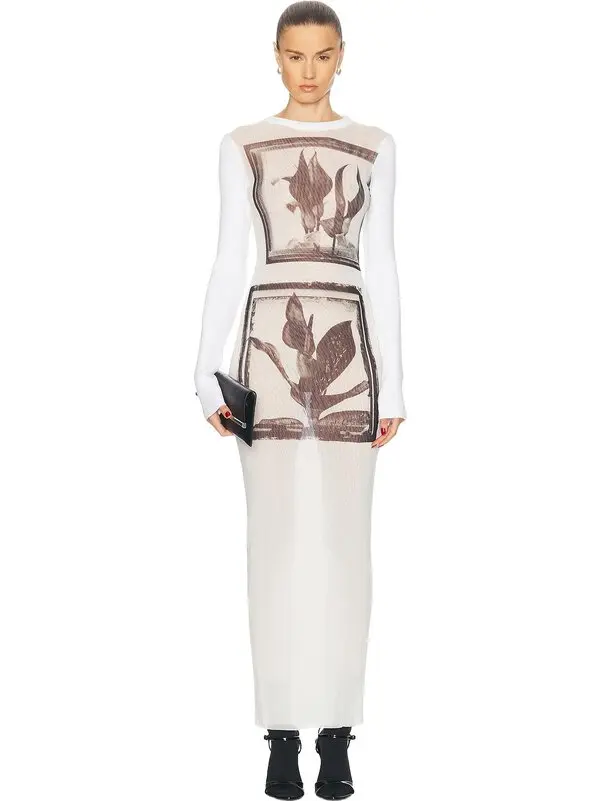 Jean Paul Gaultier Flowers Cadres Long Dress - White  Grey  & Black
