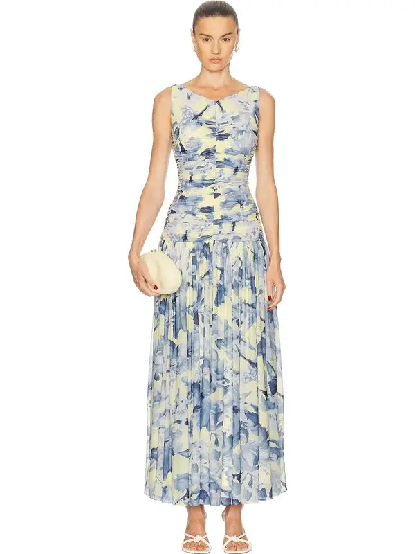 NICHOLAS Melia Sleeveless High V Midi Dress - Luna Sky Wildflower