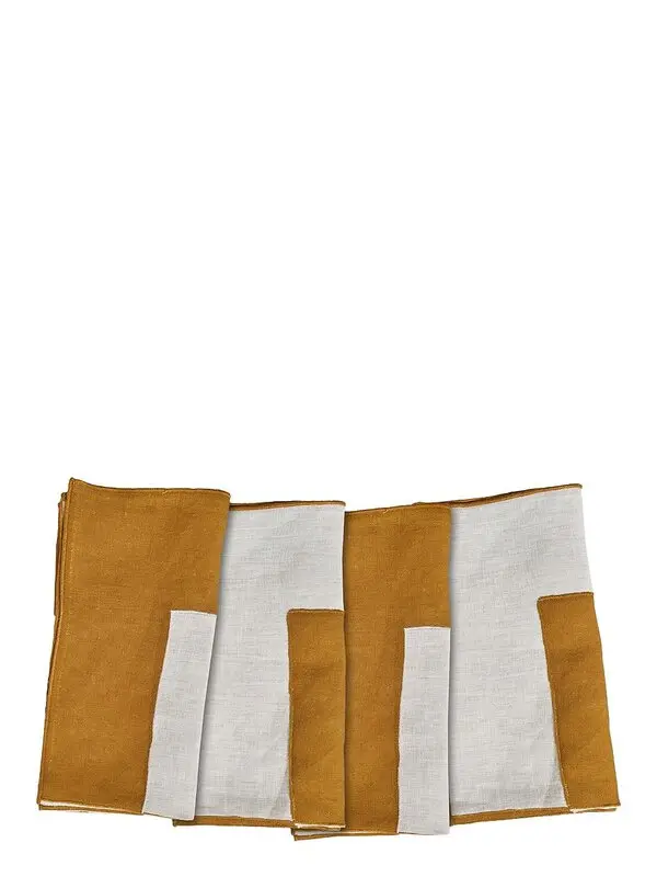MISETTE Linen Embroidered Napkins Set Of 4 In Orange - Amber