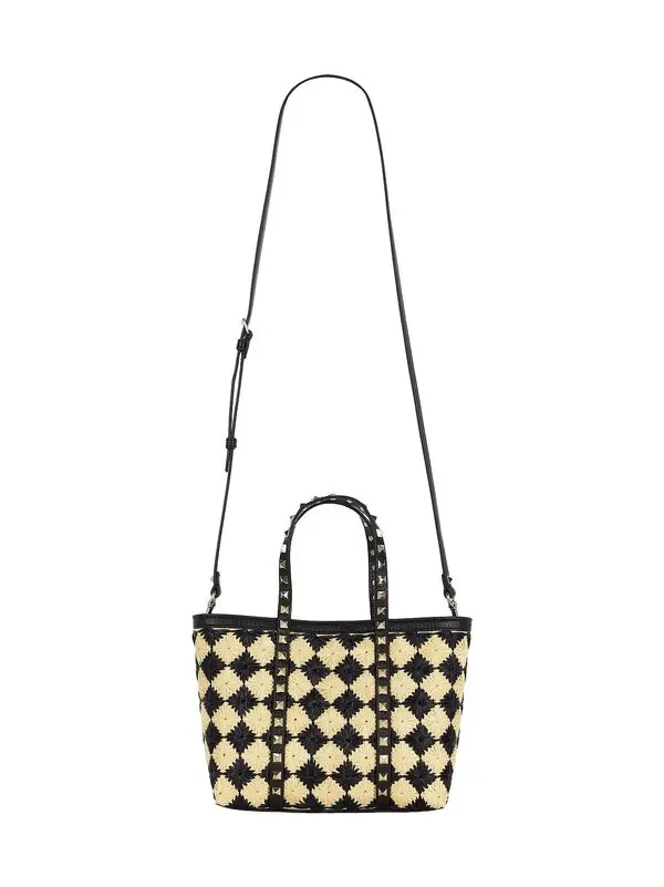 Valentino Garavani Raffia Mini Rockstud Tote Bag - Naturale & Nero
