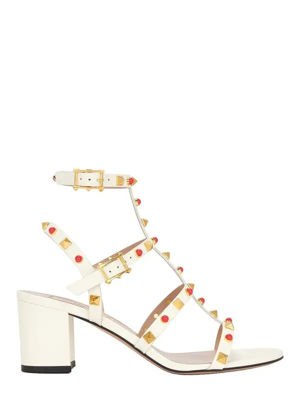 Valentino Garavani Rockstud Sandal - Ivory & Coral Red