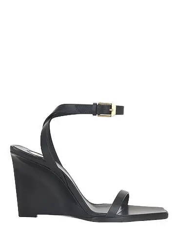 Saint Laurent Leather Wedge Sandal - Nero