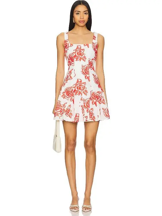 MILLY Ariel Rose Embroidery Mini Dress - Red & White