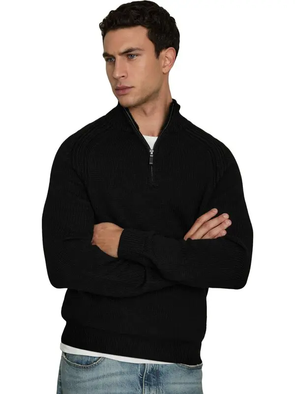 REISS Roberts Wool-blend Half-zip Jumper - All Black