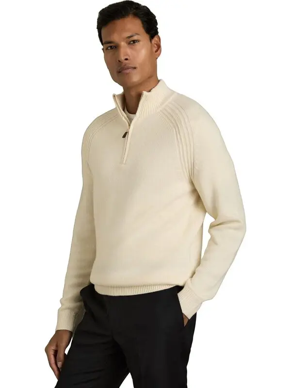 REISS Roberts Wool-blend Half-zip Jumper - White