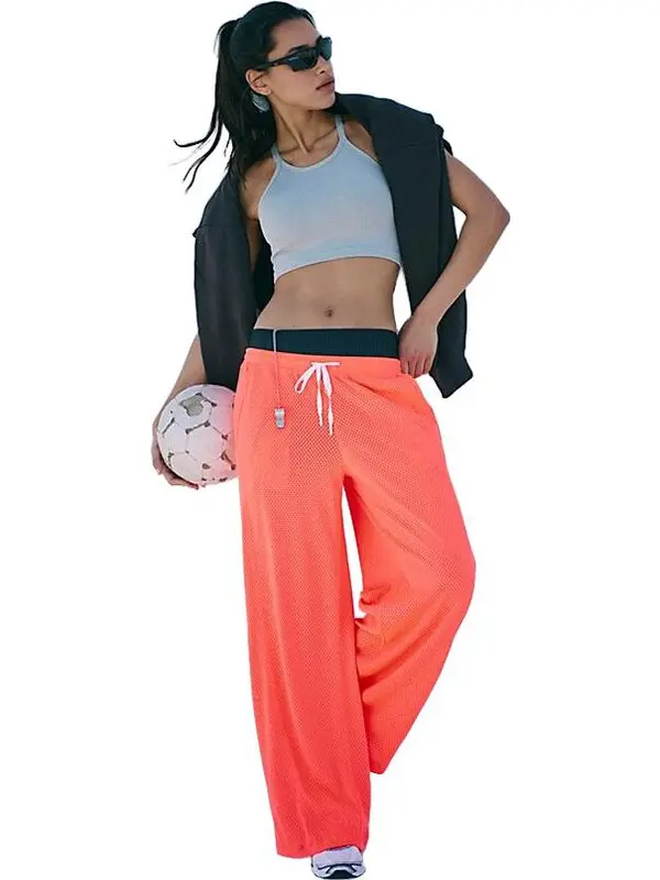 Free People Overtime Mesh Pants - Neon Coral