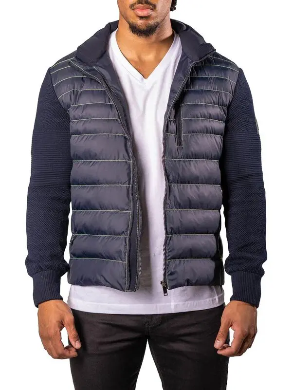 MACEOO Quilted & Knit Bomber Jacket - Blue