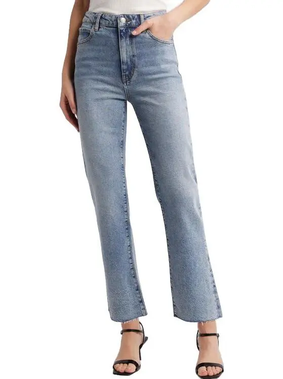 FRAME The Ruler Raw Hem High Waist Ankle Straight Leg Jeans - Indio Vintage Fray
