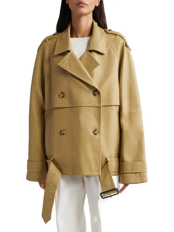 TOTEME Leather Crop Trench Coat - Desert