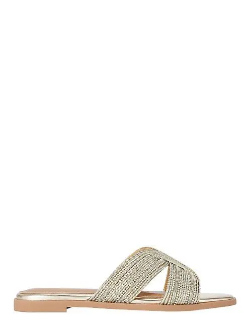 Kurt Geiger Pose Crystal And Pearl-embellished Woven Flat Mules - Gold