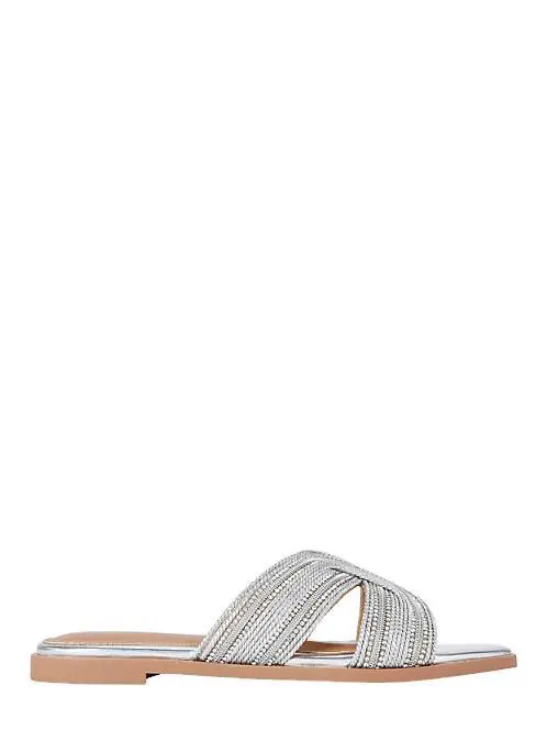 Kurt Geiger Pose Crystal And Pearl-embellished Woven Flat Mules - Silver