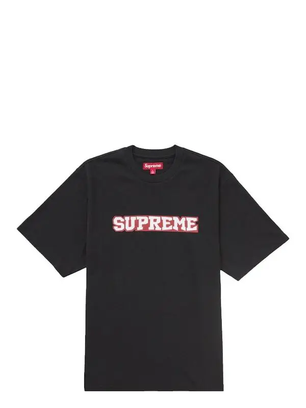 Supreme Satin Appliqué Short Sleeve Top - Black