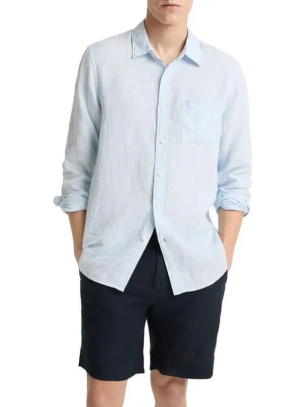 Vince Regular Fit Linen Shirt - Rainwater/optic White
